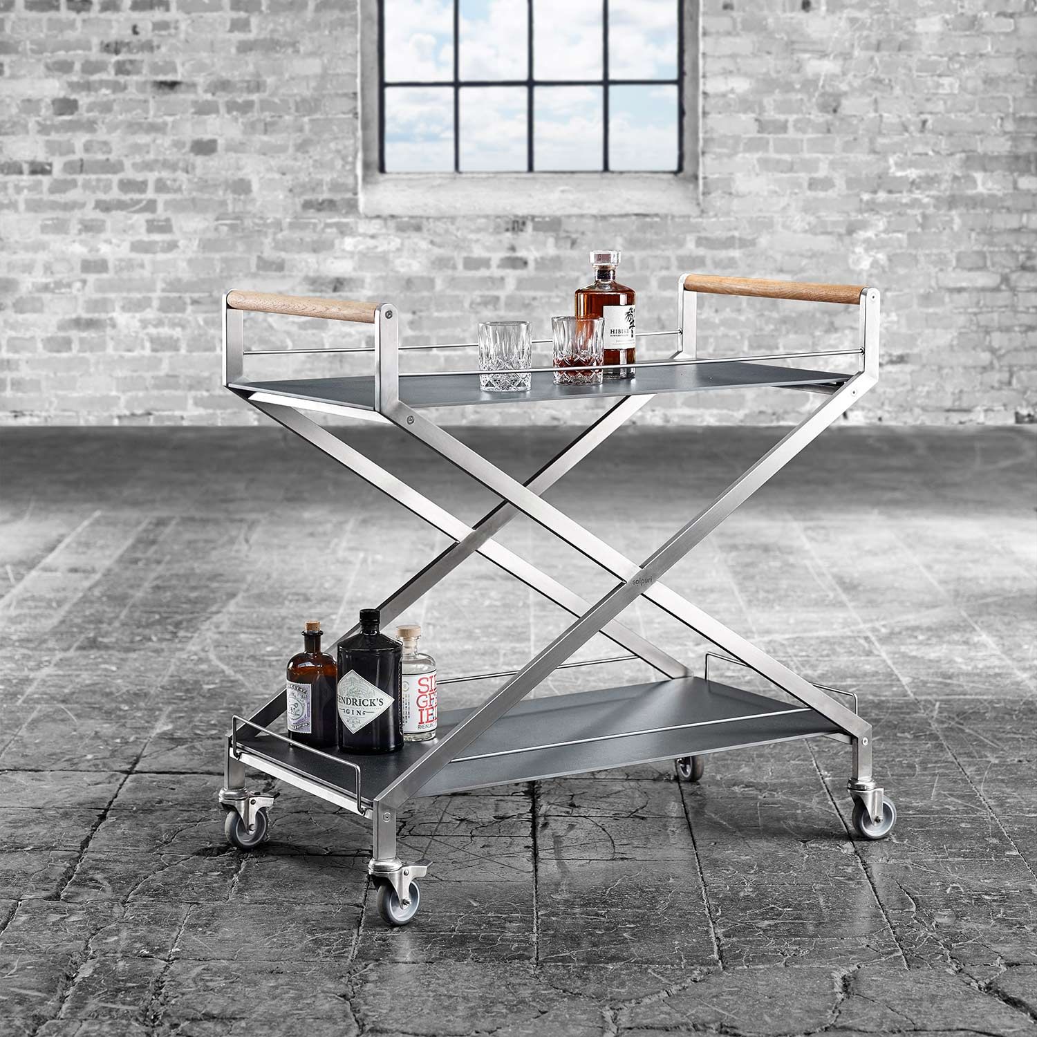 Solpuri Trolley One Servierwagen 90x50cm Edelstahl/Dekton Silber/Bromo ...